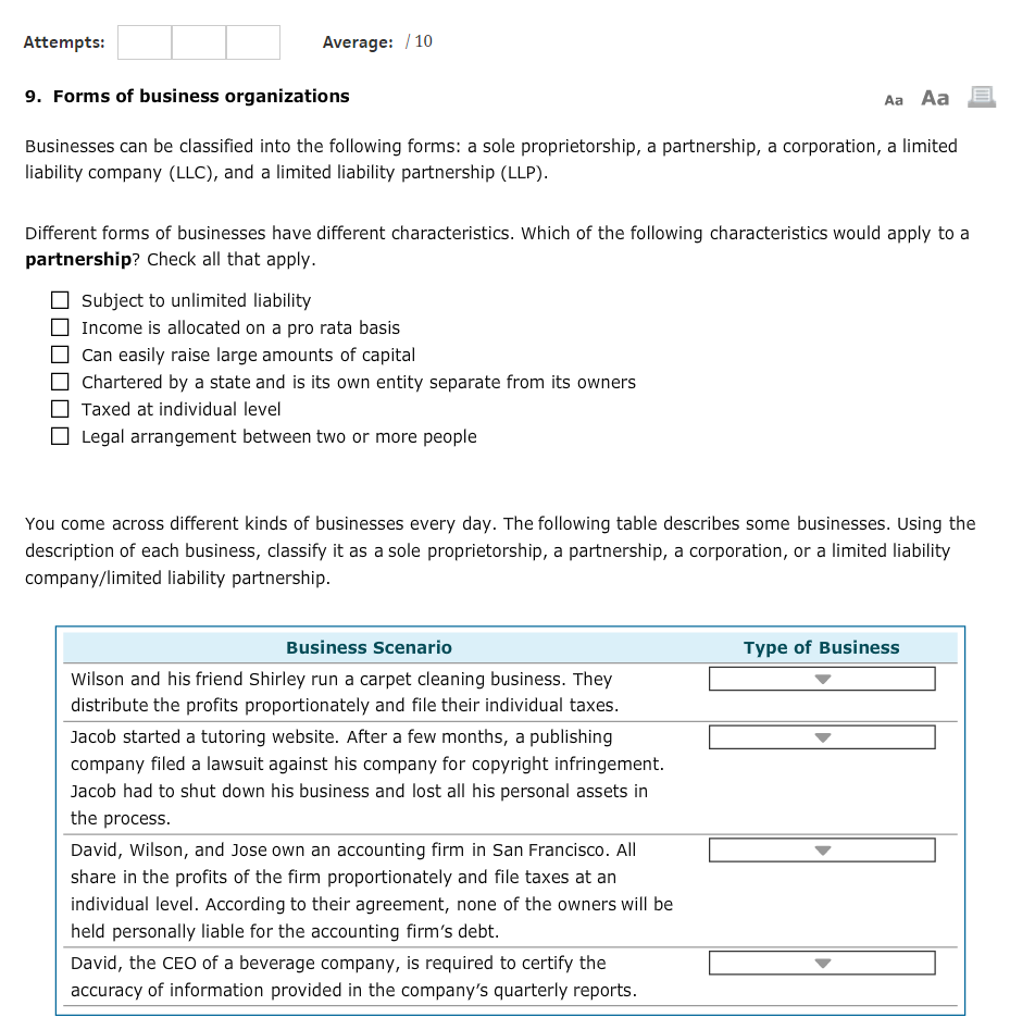 Solved Businesses can be classified into the following | Chegg.com