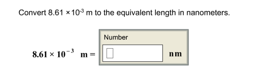 Solved Convert 8.61 times 10^-3 m to the equivalent length | Chegg.com