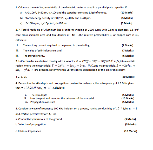 Solved Calculate the relative permittivity of the dielectric | Chegg.com