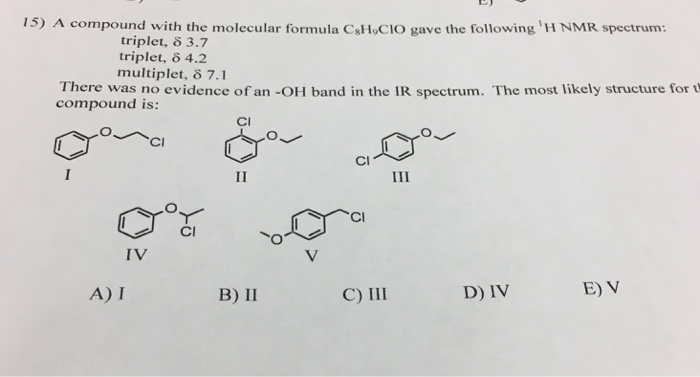 Solved A compound with the molecular formula C_8 H_9 CIO | Chegg.com