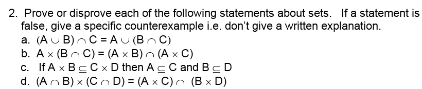 Solved 2. Prove or disprove each of the following statements | Chegg.com