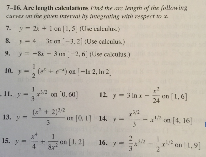 Solved Arc length calculations Find the arc length of the | Chegg.com