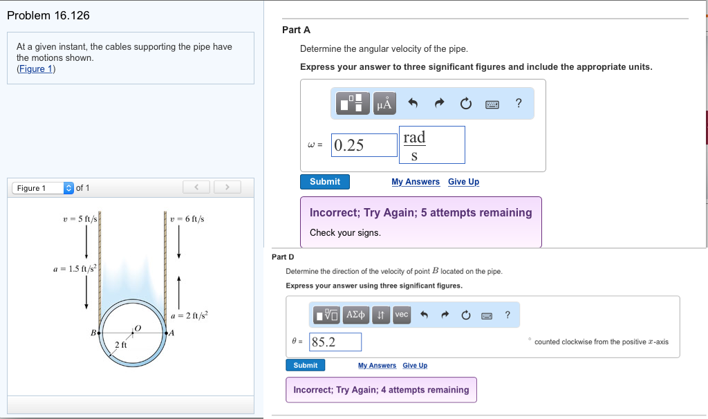 Solved At a given instant, the cables supporting the pipe | Chegg.com