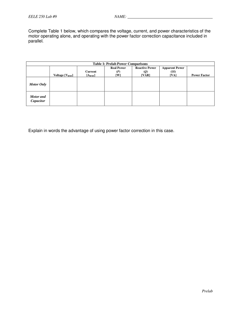 Solved EELE 250 Lab #9 NAME: PRELAB SHEETS Perform the | Chegg.com