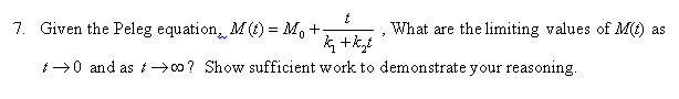 Solved Given the Peleg equation, M(t) = M_0 t/k_1 + k_2 f, | Chegg.com
