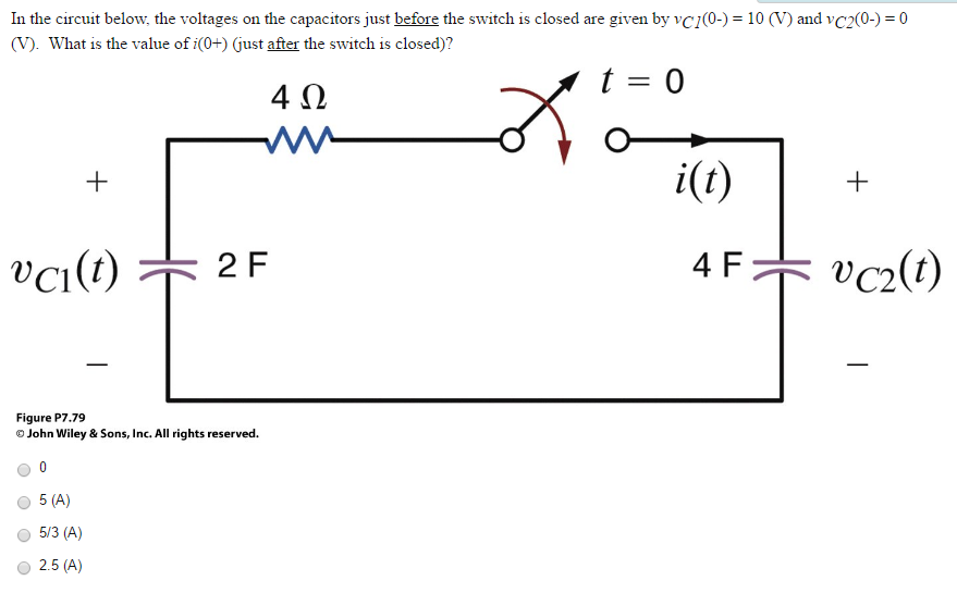 Solved In the circuit below, the voltages on die capacitors | Chegg.com