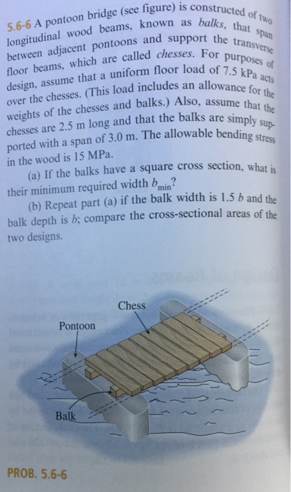 Solved A pontoon bridge (see fig) is constructed of two | Chegg.com