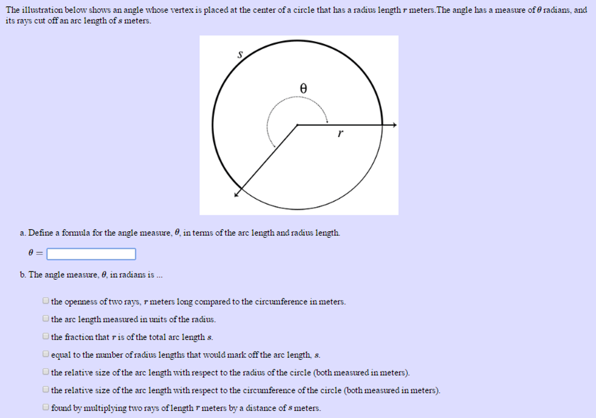 Solved The illustration below shows an angle whose vertex is | Chegg.com