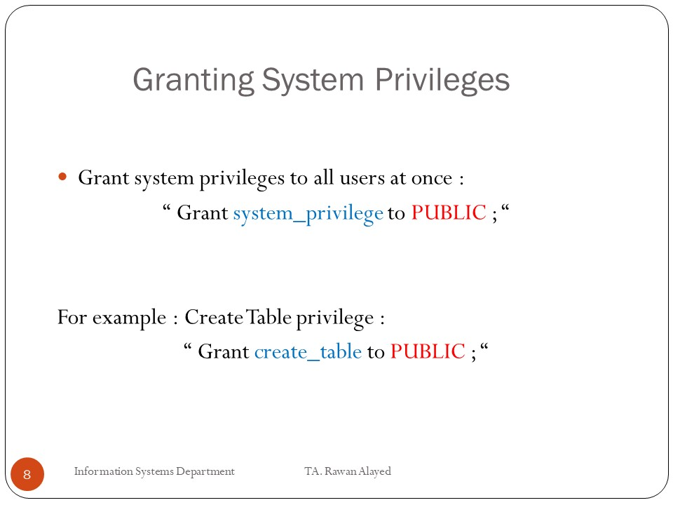 System Privileges Grant system privileges to | Chegg.com