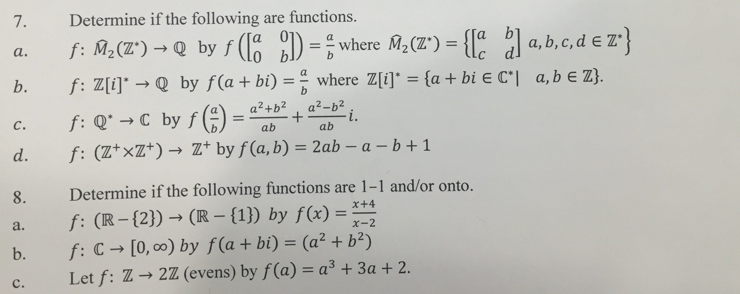 Solved Determine if the following are functions. f: M_2(Z*) | Chegg.com