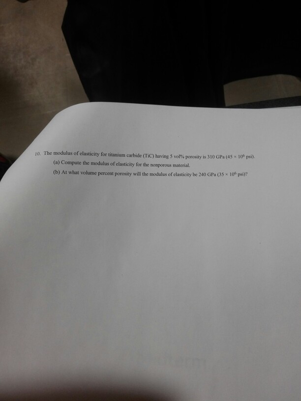 Solved 10. The modulus of elasticity for titanium carbide | Chegg.com
