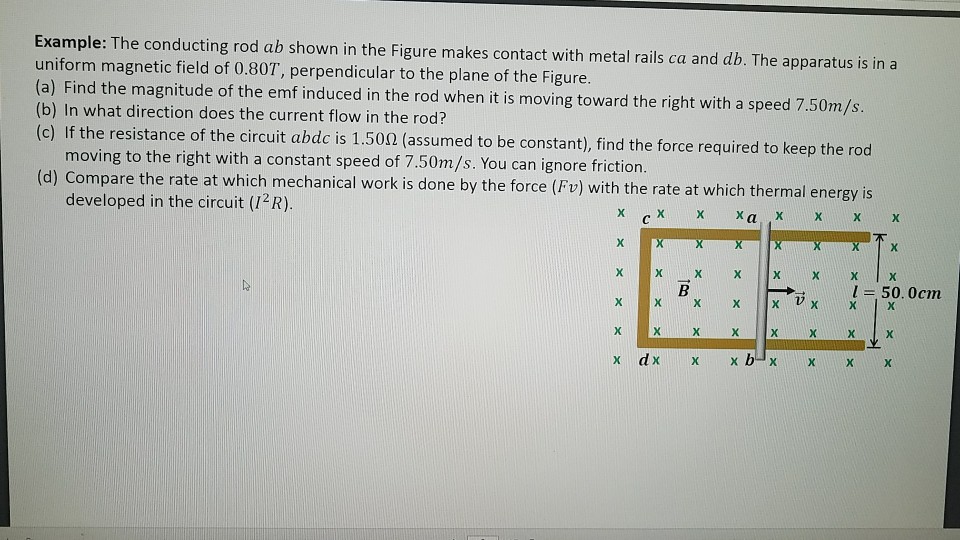 Solved Example: The conducting rod ab shown in the Figure | Chegg.com