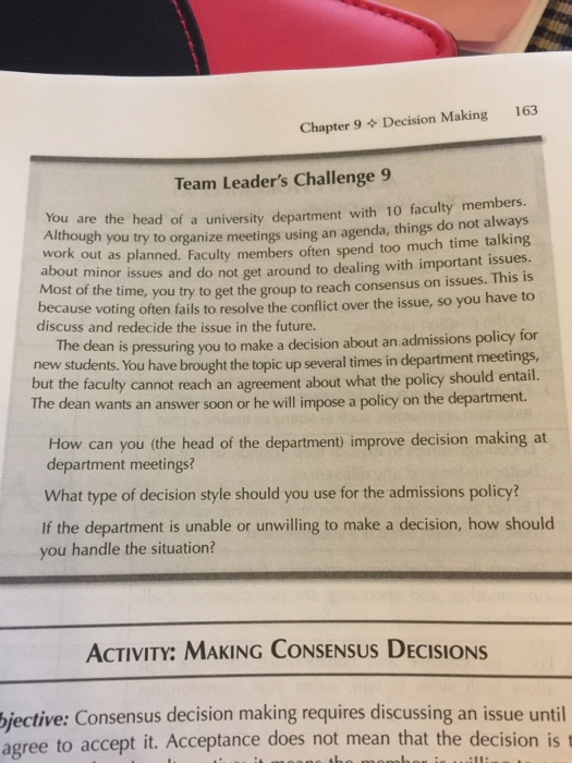 Solved Chapter 9 Decision Making 163 Team Leader's Challenge | Chegg.com