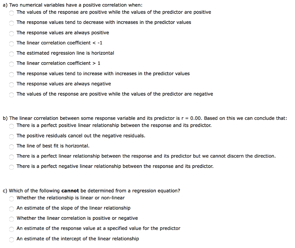 Solved a) Two numerical variables have a positive | Chegg.com