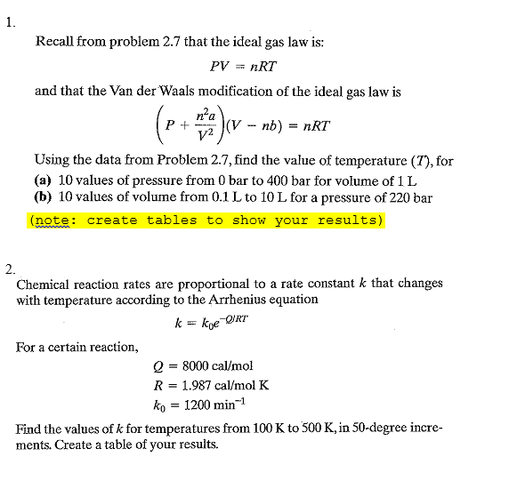 Recall from problem 2.7 that the ideal gas law is: | Chegg.com