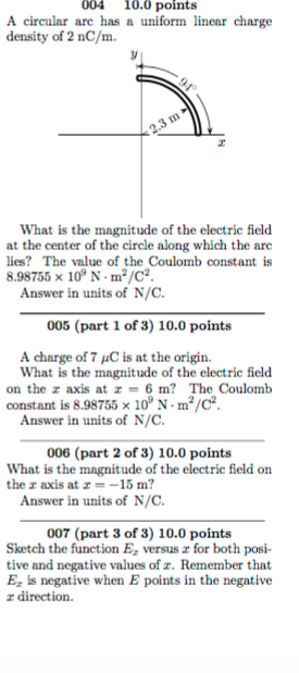 Solved A circular arc has a uniform linear charge density of | Chegg.com