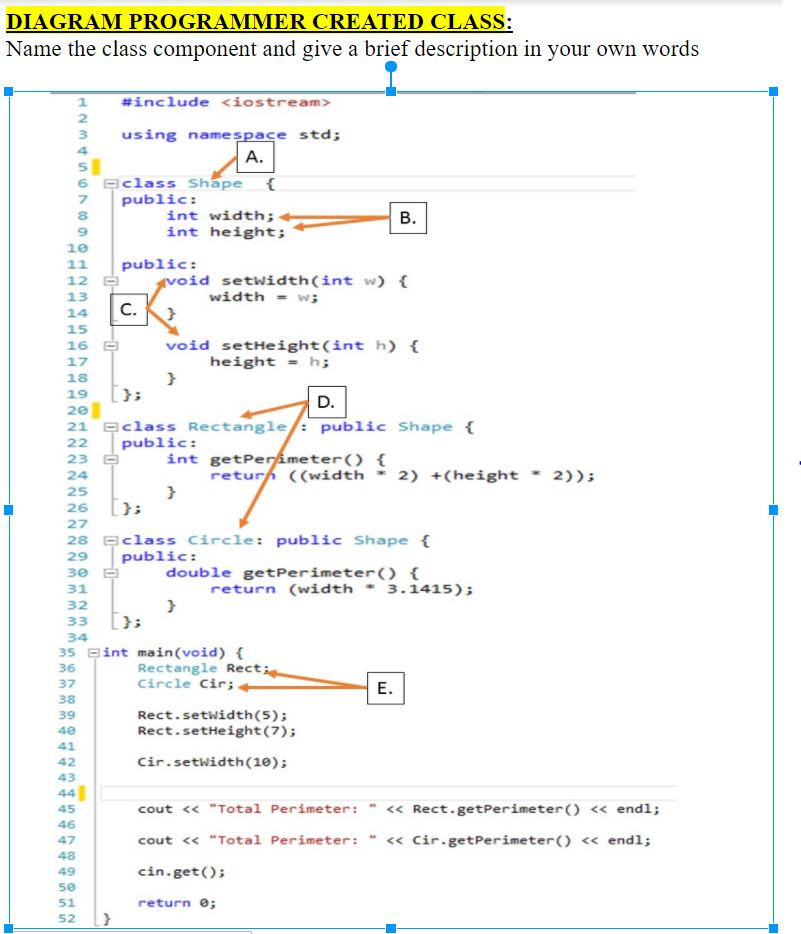 Solved DIAGRAM PROGRAMMER CREATED CLASS: Name the class | Chegg.com