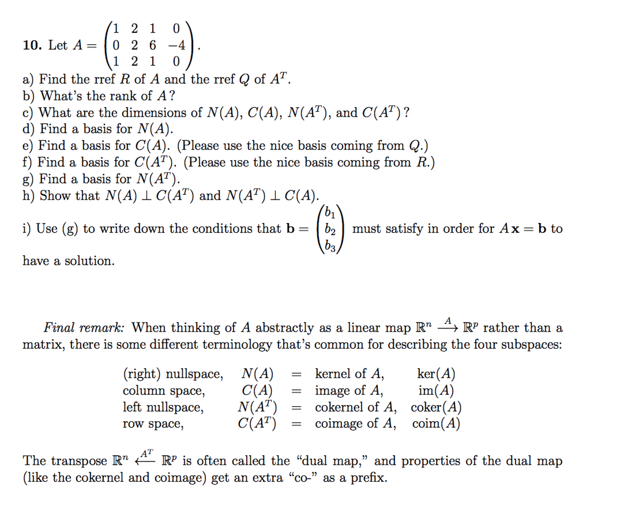 Solved Let A = (1 2 1 0 0 2 6 -4 1 2 1 0). Find the rref | Chegg.com
