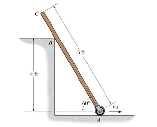 Solved The roller is given a velocity of vA = 7.4ft/s to the | Chegg.com