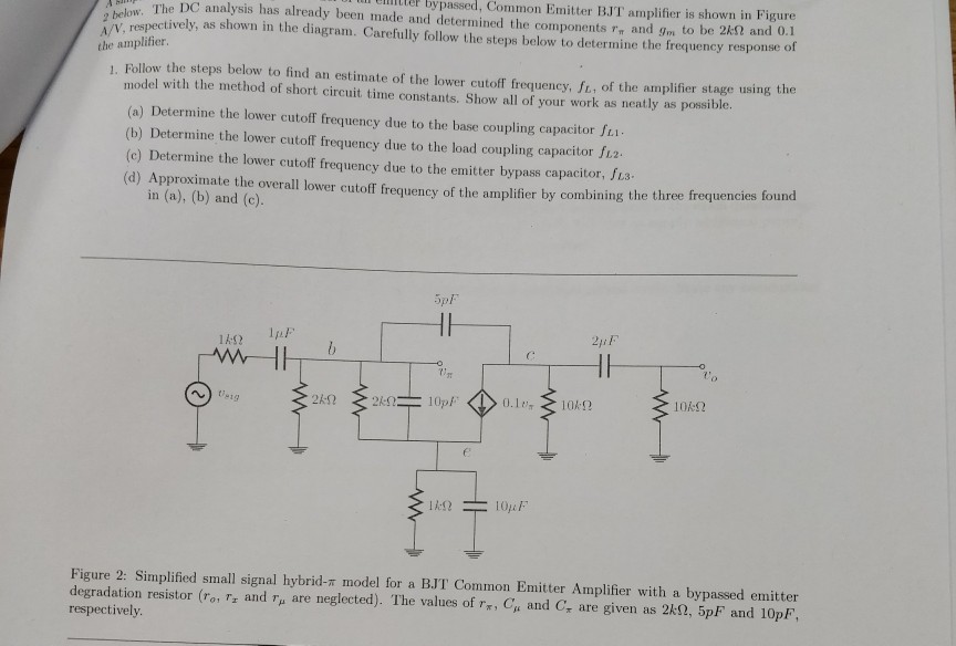 Solved bypassed, Common Emitter B.JT amplifier is shown in | Chegg.com
