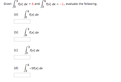 Solved Given integral^3_0 f(x) dx = 6 and integral^6_3 f(x) | Chegg.com
