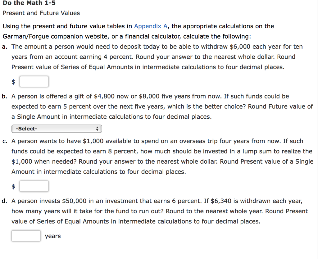 Solved Do the Math 1-5 Present and Future Values Using the | Chegg.com