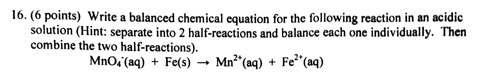 Solved Write A Balanced Chemical Equation For The Followi