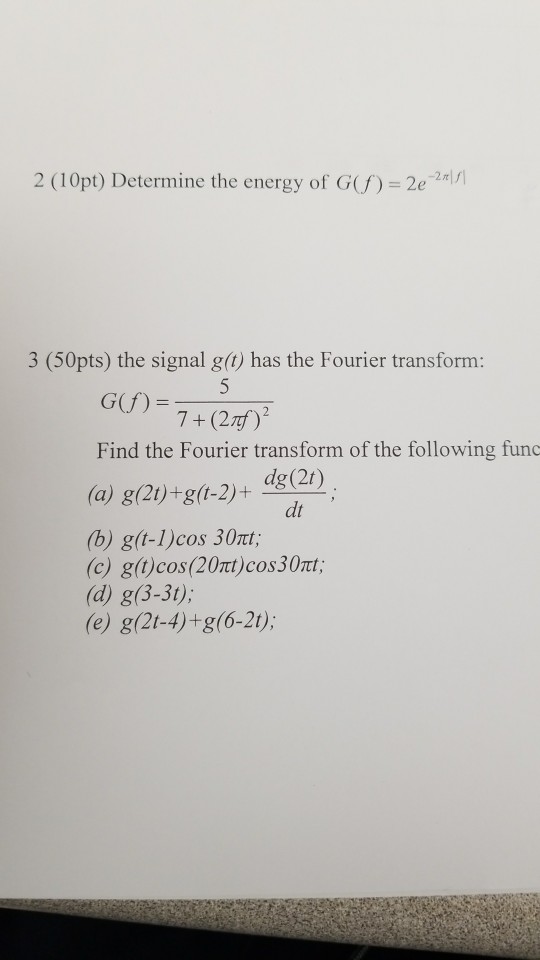 Solved Determine the energy of G(f) = 2e^-2pi|f| the signal | Chegg.com