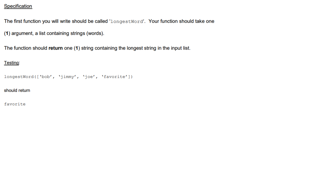 Solved Specification The first function you will write | Chegg.com