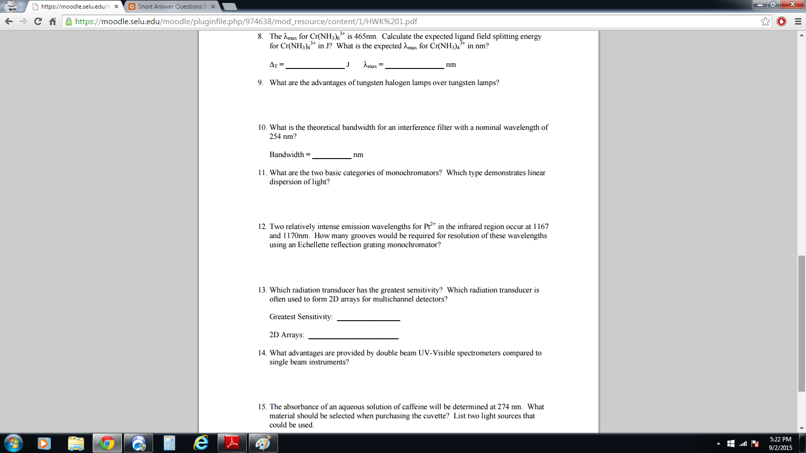 Solved https://moodle.selu.edu/r G Short Answer Questions lx | Chegg.com