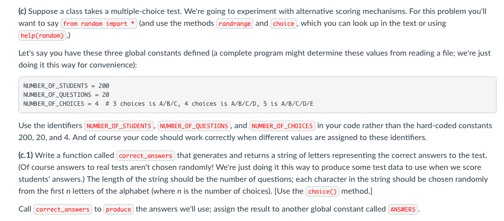 c) Suppose a class takes a multiple-choice test. | Chegg.com