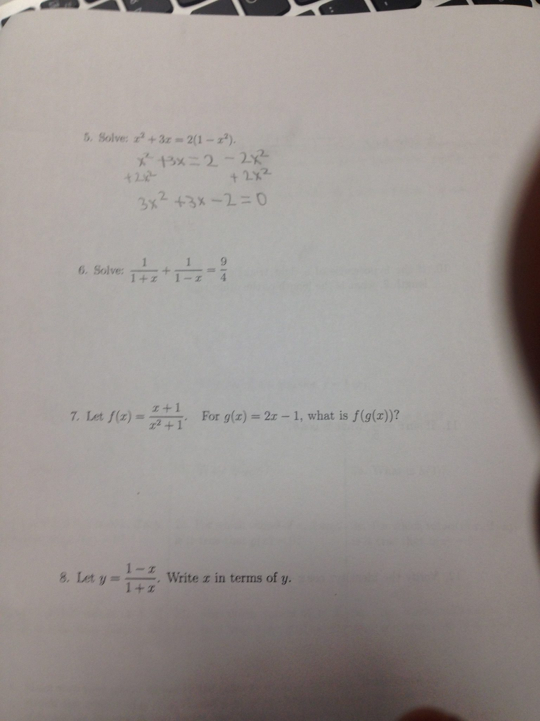 Solved Solve x^2 + 3x = 2(1 - x^2). X^2 + 3x = 2 - 2x^2 + | Chegg.com