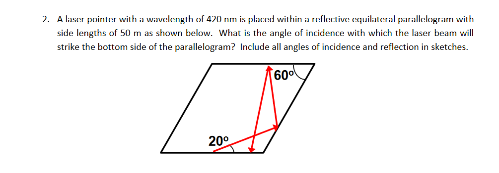 Solved 2. A laser pointer with a wavelength of 420 nm is | Chegg.com