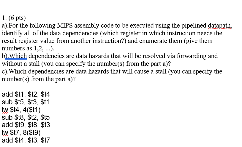 Solved Identify The Data Dependencies And State Which Will
