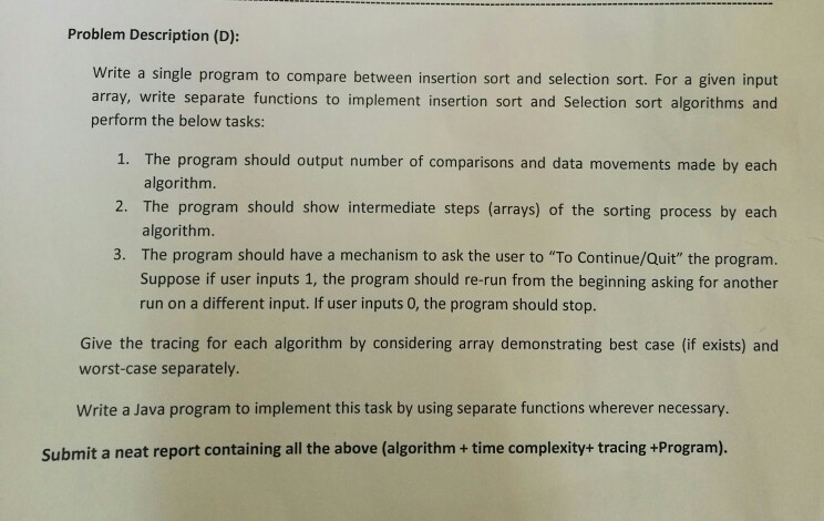 Solved Problem Description(D) Write a single program to | Chegg.com