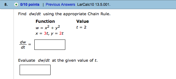 Solved 8.Find dw/dt using the appropriate Chain Rule. | Chegg.com