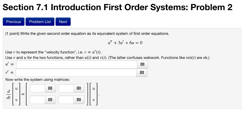 Solved Write the given second order equation as its | Chegg.com