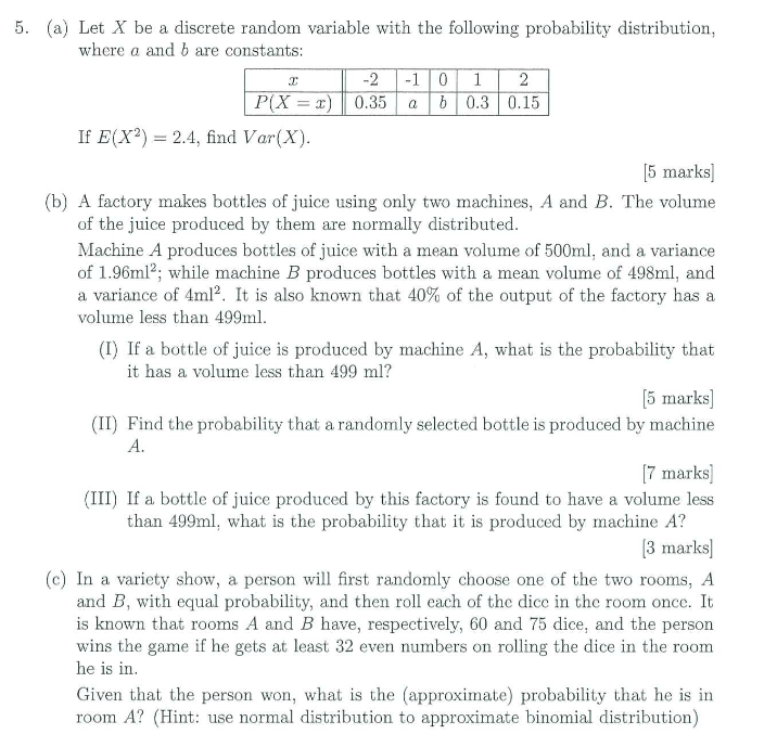 Solved 5. (a) Let X be a discrete random variable with the | Chegg.com