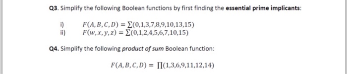 Solved Simplify the following Boolean functions by first | Chegg.com