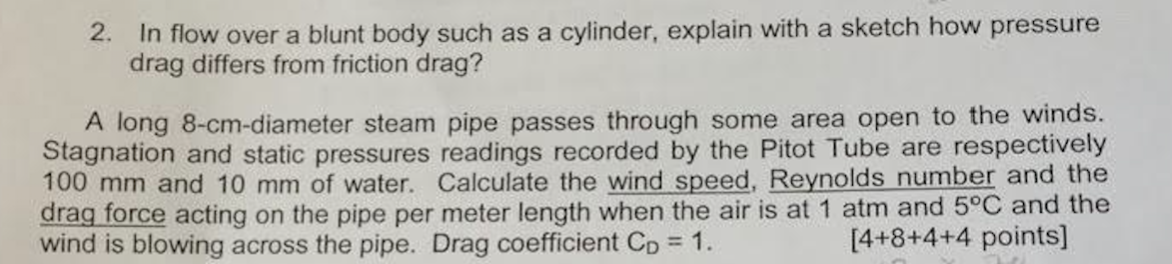 Solved In flow over a blunt body such as a cylinder, explain | Chegg.com
