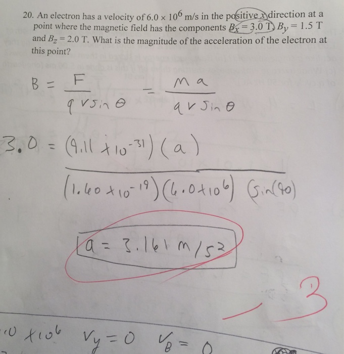 Solved An electron has a velocity of 6.0 times 10^6 m/s in | Chegg.com