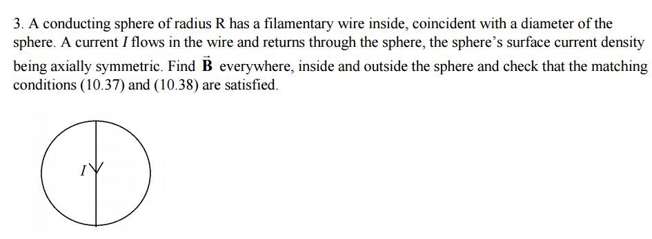 Solved A conducting sphere of radius R has a filamentary | Chegg.com