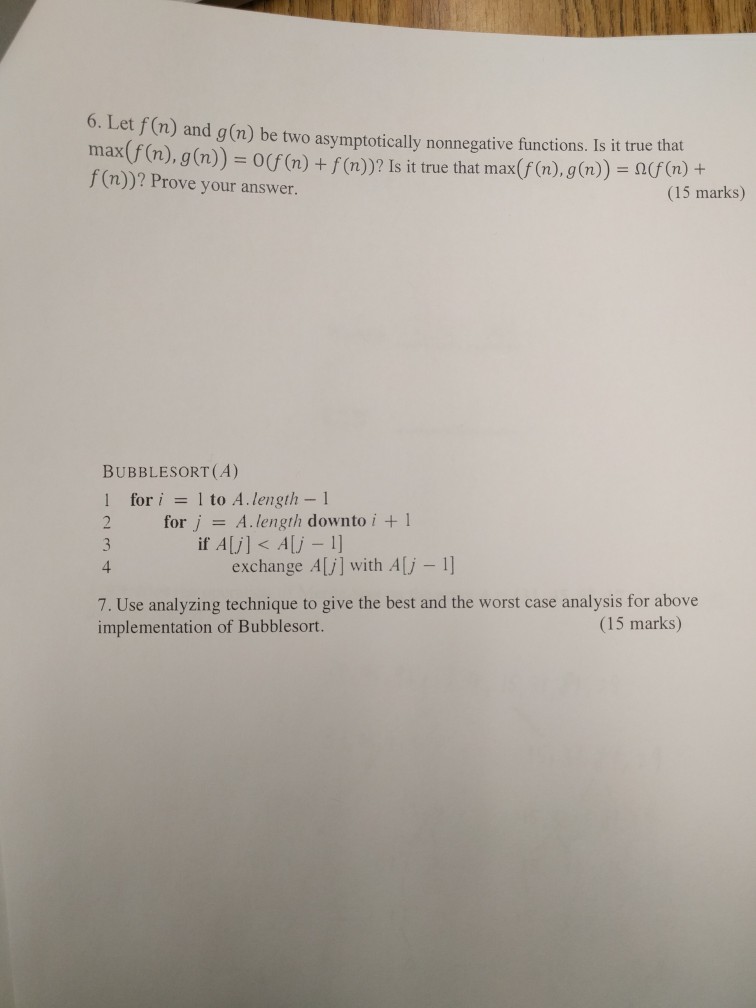 Solved 6. Let f(n) and g(n) be two asymptotically | Chegg.com