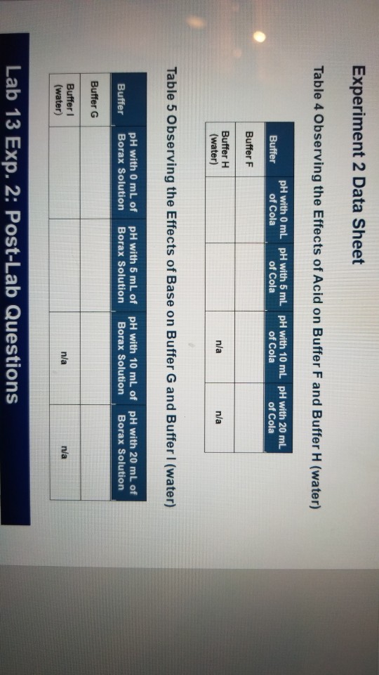 Experiment 2 Data Sheet Table 4 Observing the Effects | Chegg.com
