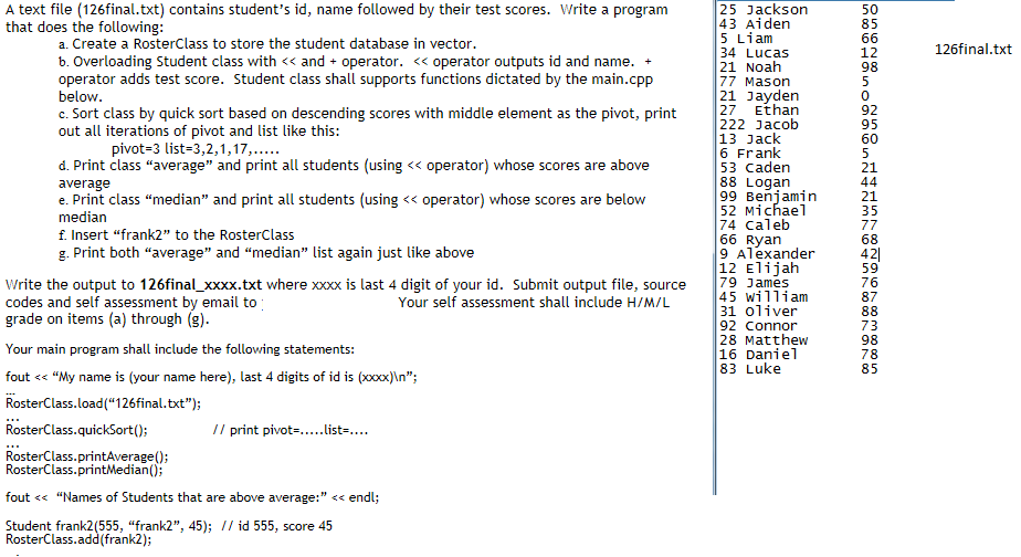 Solved A text file (126final.txt) contains student's id, | Chegg.com