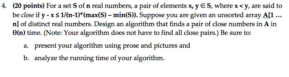 For a set S of n real numbers, a pair of elements x, | Chegg.com