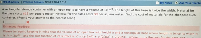 Solved A rectangular storage container with an open top is | Chegg.com
