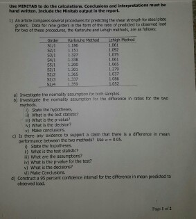 Solved Use MINITAB to do the calculations. Conclusions and | Chegg.com