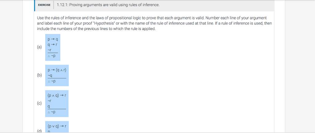 Solved EXERCISE 1.12.1: Proving arguments are valid using | Chegg.com