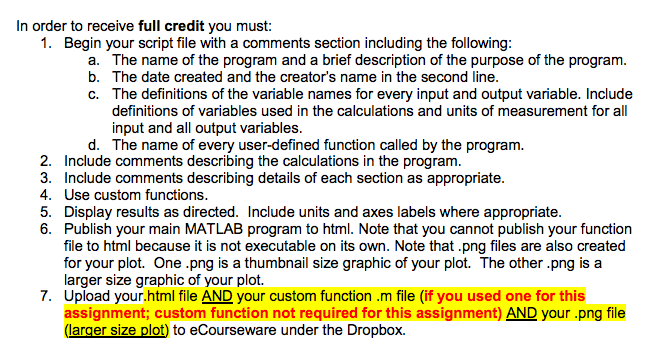 Solved Homework MATLAB 3 see text in red/bold for updates | Chegg.com